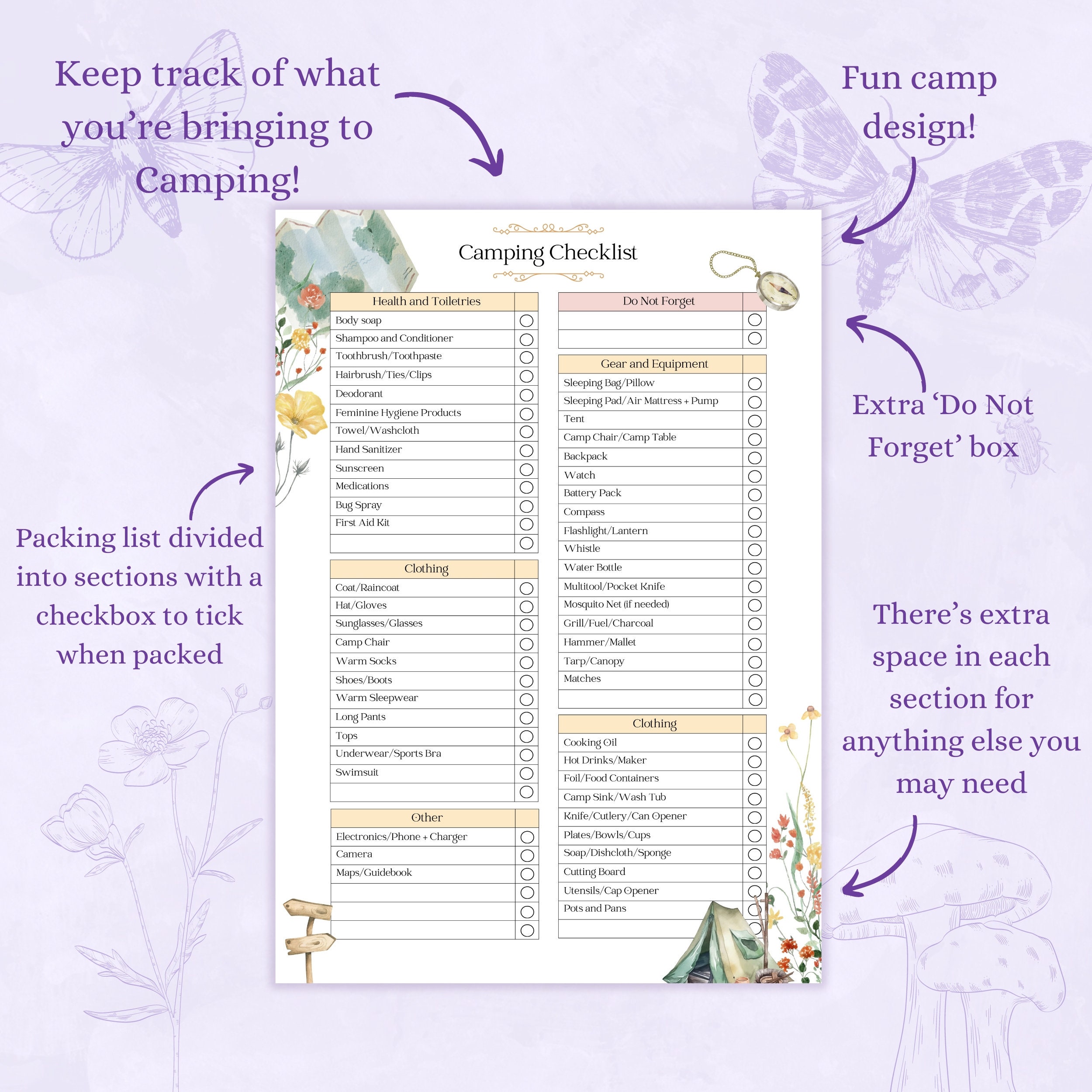 Camping Checklist Printable PDF | Travel Packing List | Camp Packing ...