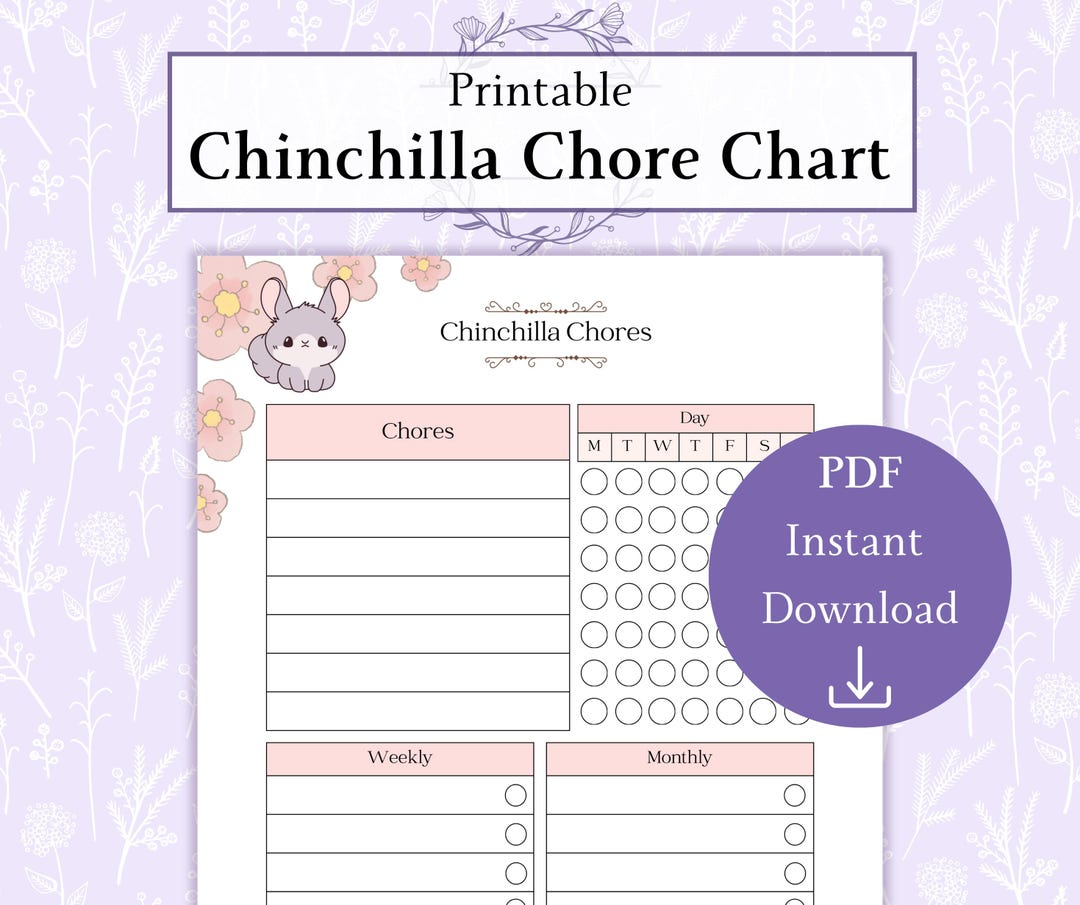 Chinchilla Chore Chart Printable PDF | Pet Chore Chart | Pet Care ...