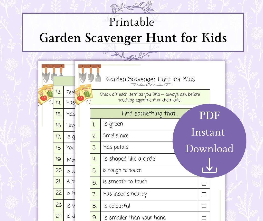 Garden Scavenger Hunt for Kids Printable PDF, Outdoor Nature Activity ...