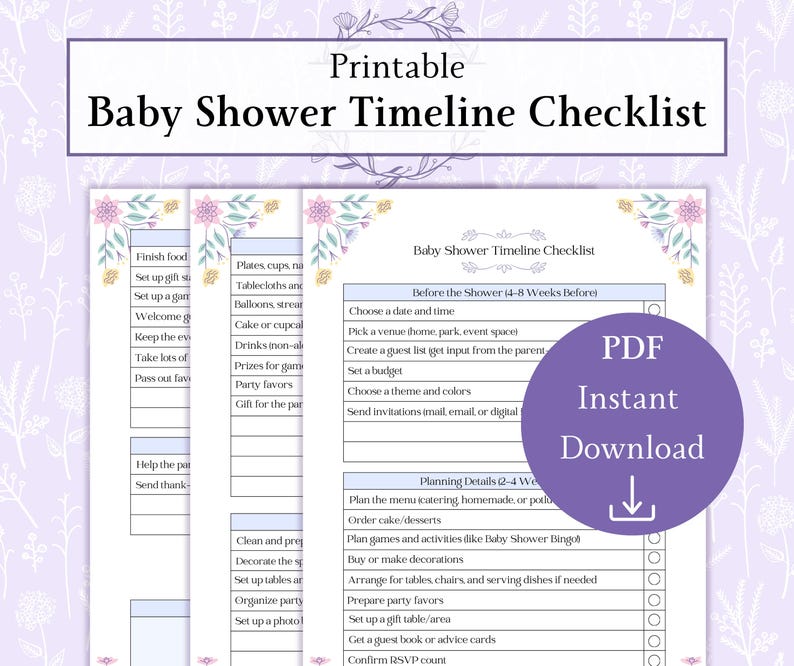 Baby Shower Timeline Checklist Printable PDF | Babyshower Checklist ...