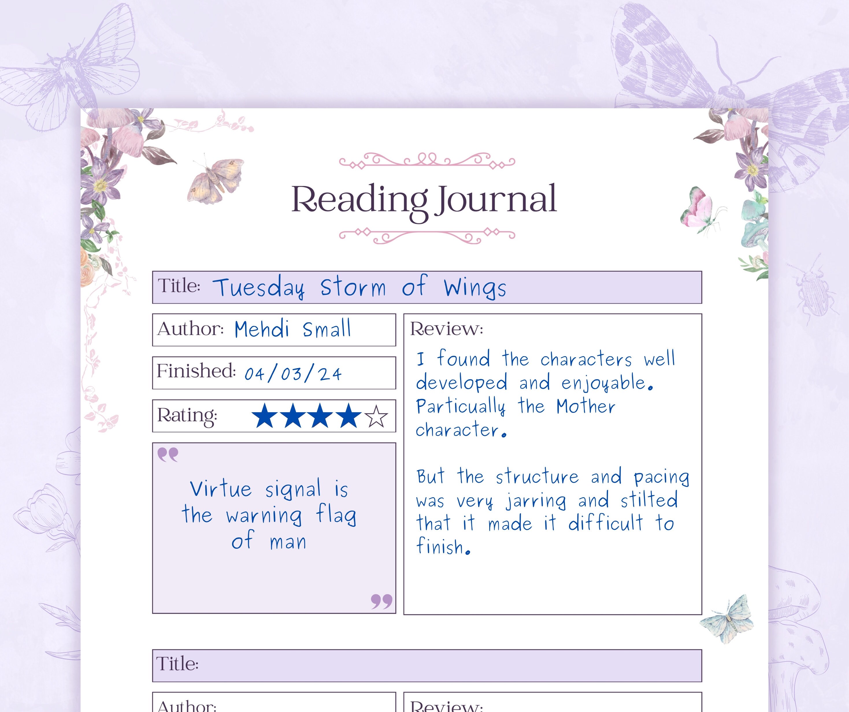 Reading Journal Printable PDF Reading List Booknook Printables Book ...