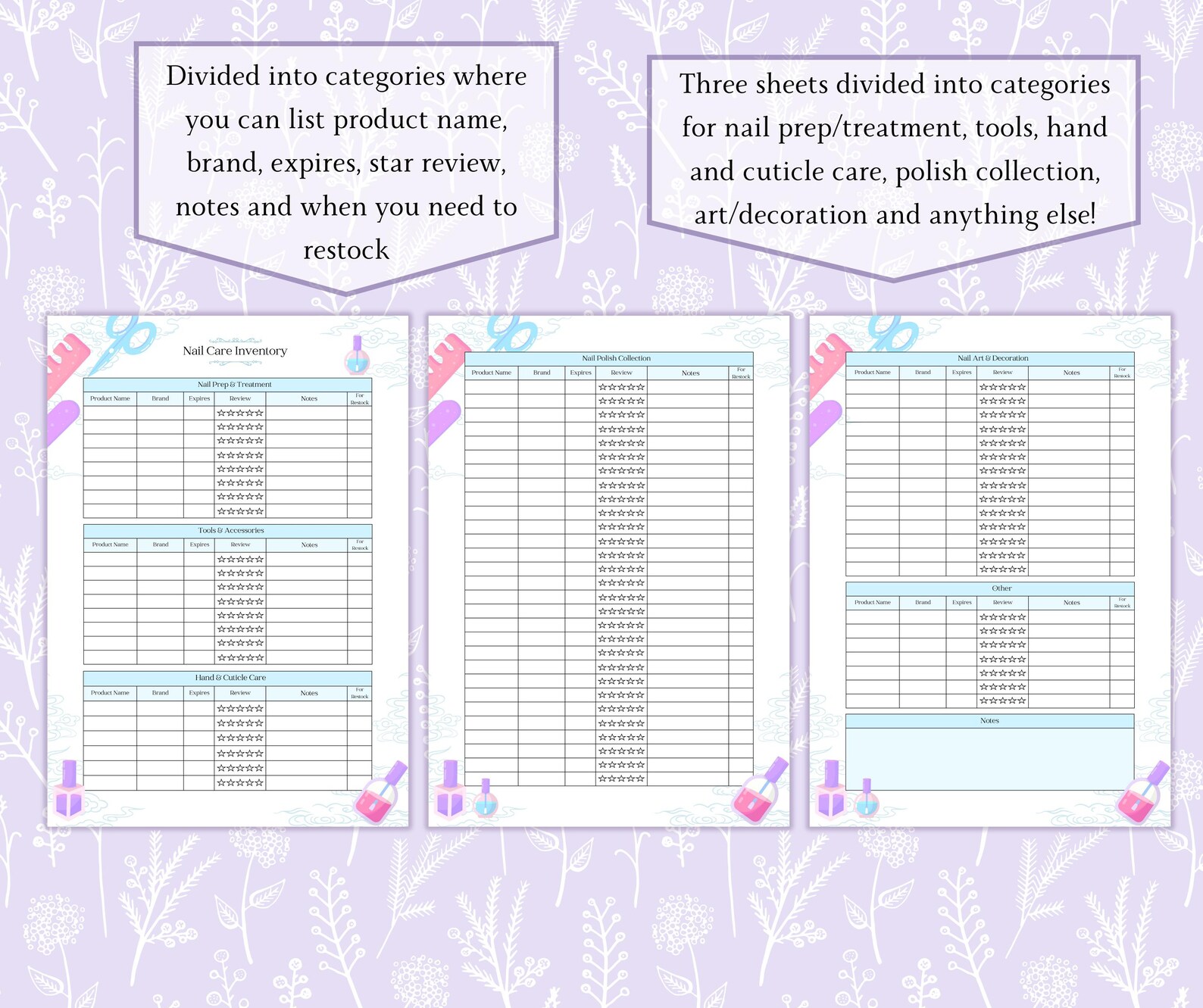 Nail Tech Inventory Printable PDF | Nail Care Inventory Management ...