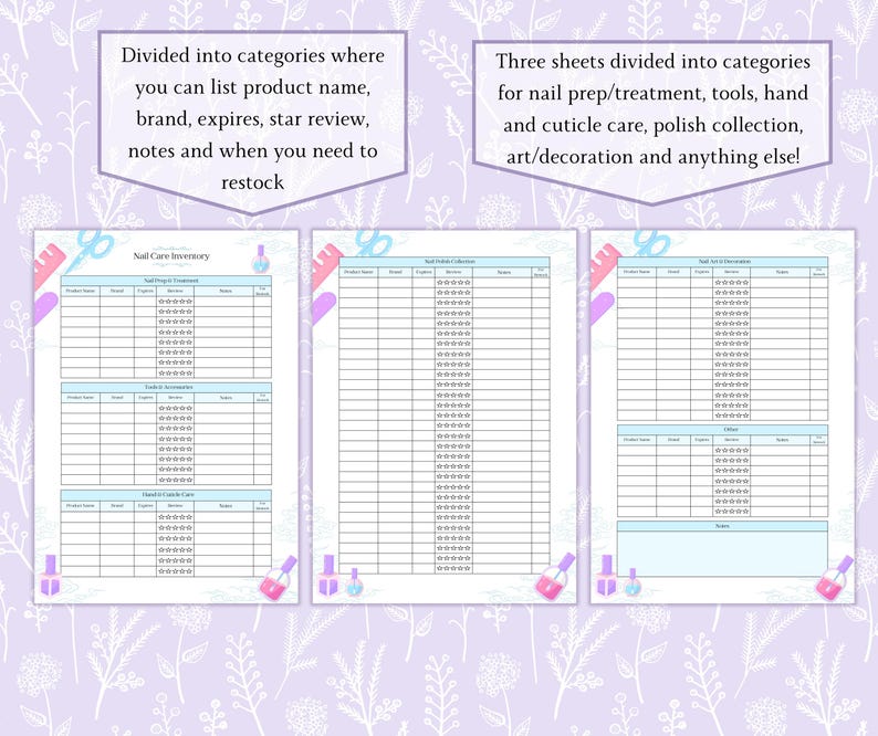 Nail Tech Inventory Printable PDF | Nail Care Inventory Management ...