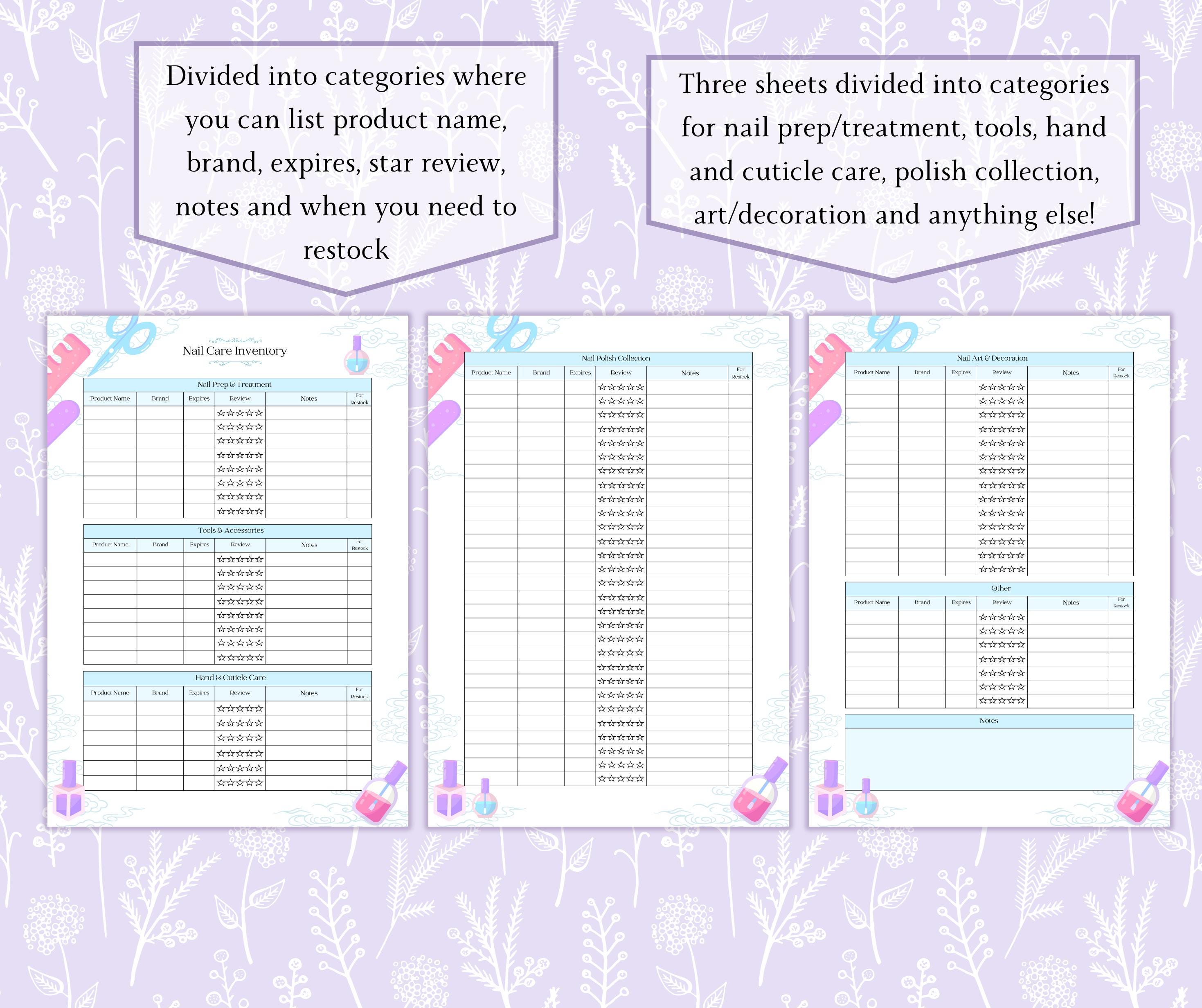 Nail Tech Inventory Printable PDF | Nail Care Inventory Management ...