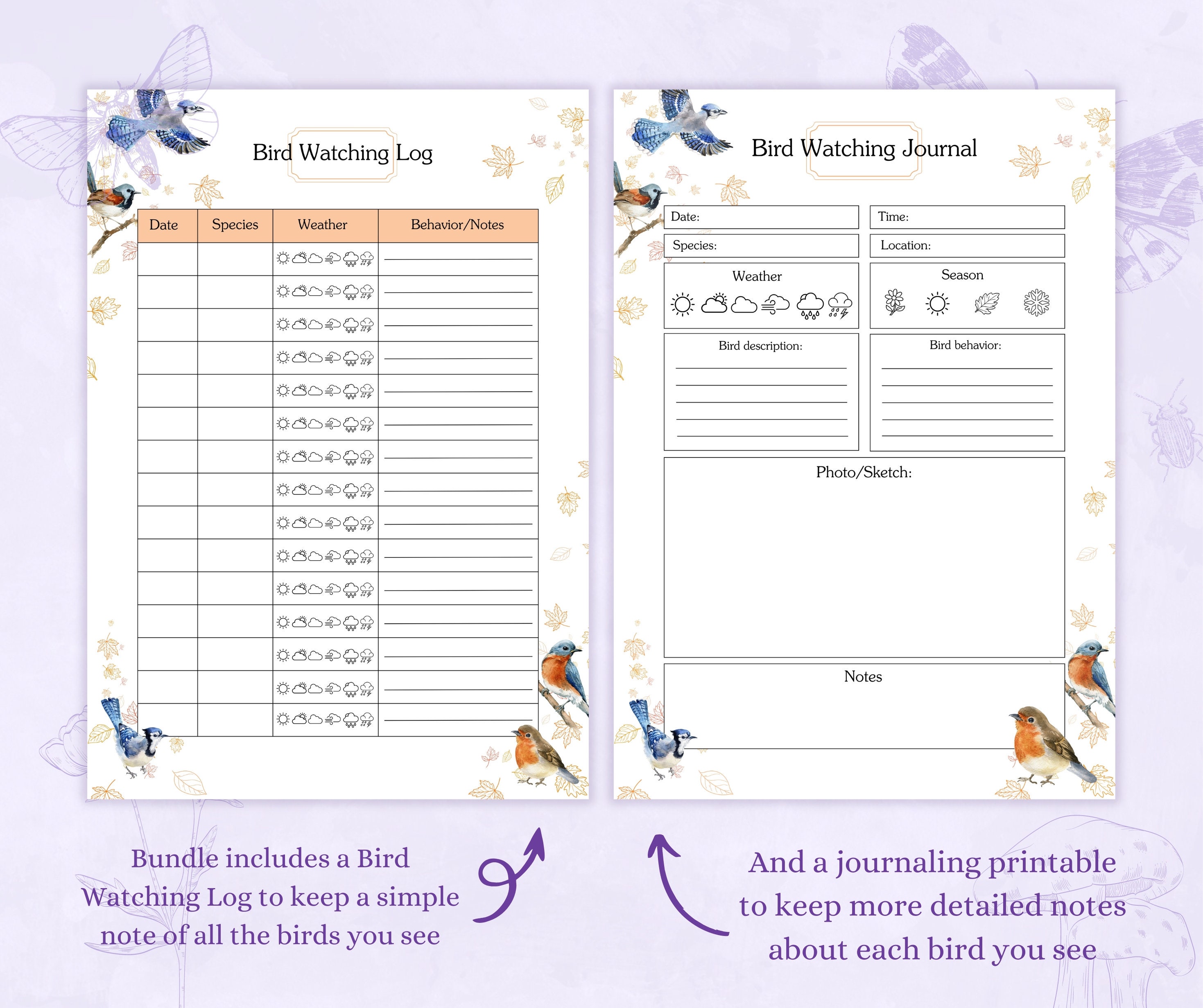 Bird Watching Journal Bundle Printable PDF | Bird Nerd | Bird Diary ...