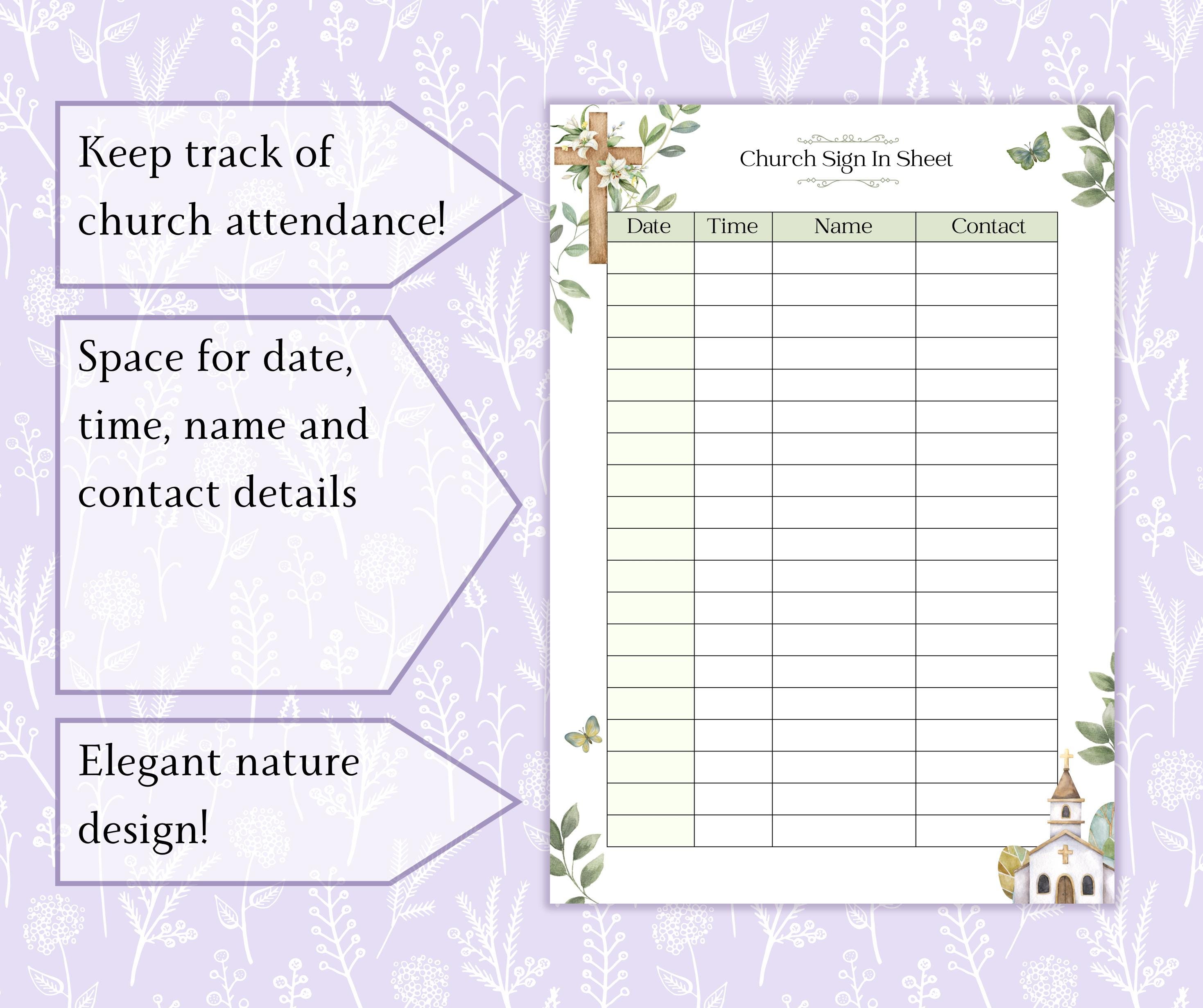 Church Attendance Sheet Bundle Printable PDF | Attendance Chart | Church Sign up Sheet ...