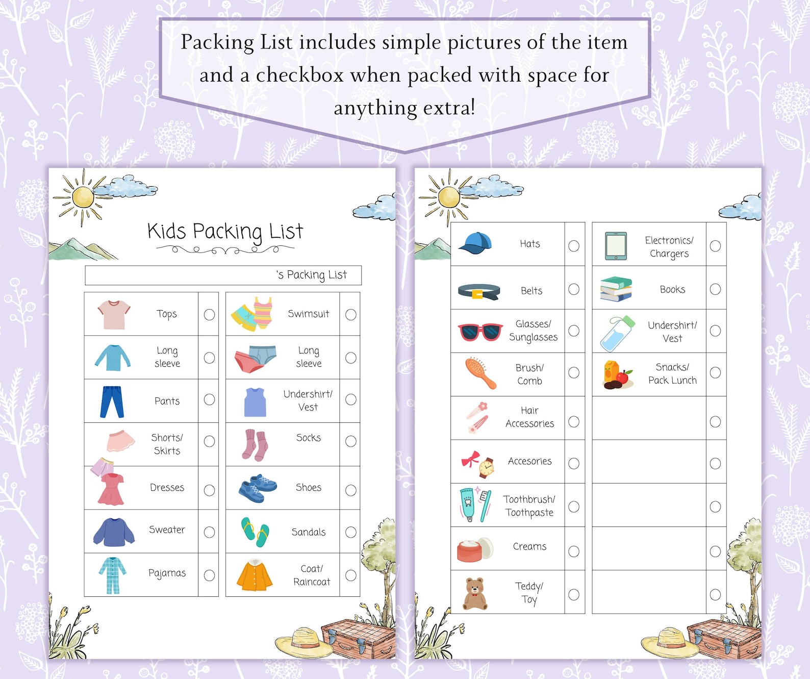 Kids Packing List Printable PDF | Travel Packing Checklist for Kids ...