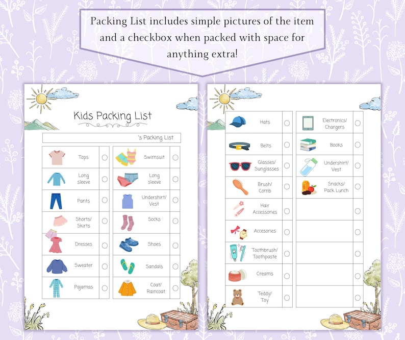 Kids Packing List Printable PDF | Travel Packing Checklist for Kids ...