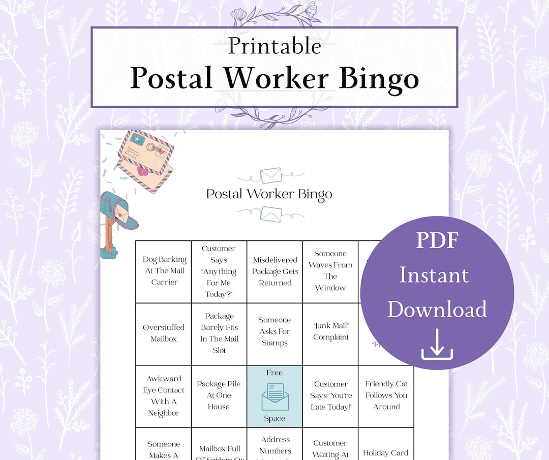 Postal Worker Bingo Printable PDF, Mail Carrier Game, Funny Postal ...