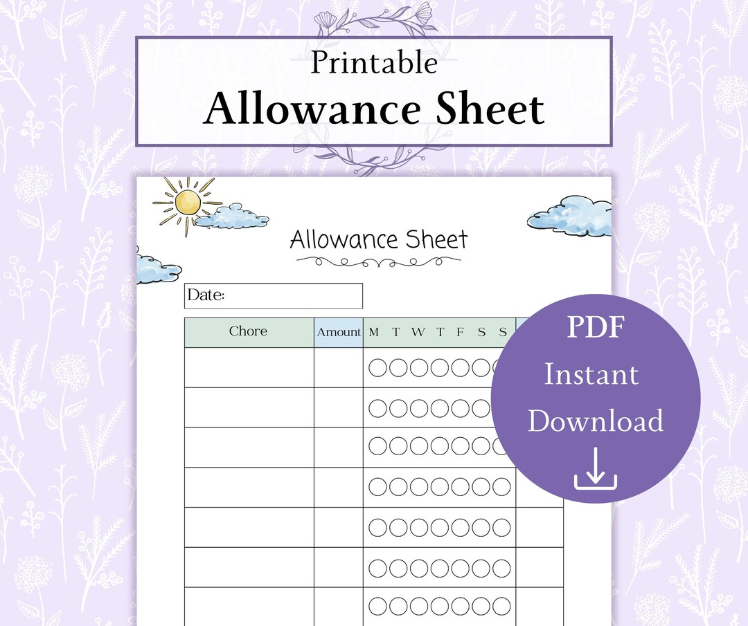 Allowance Sheet Printable PDF | Money Chore Chart for Kids | Pocket ...
