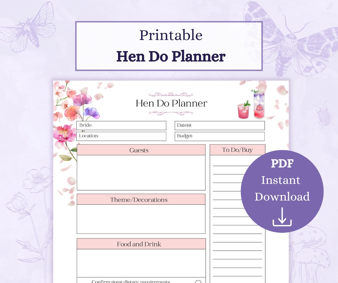 Hen Do Planner Printable PDF | Hen Party Planner | Hen Do Itinerary ...