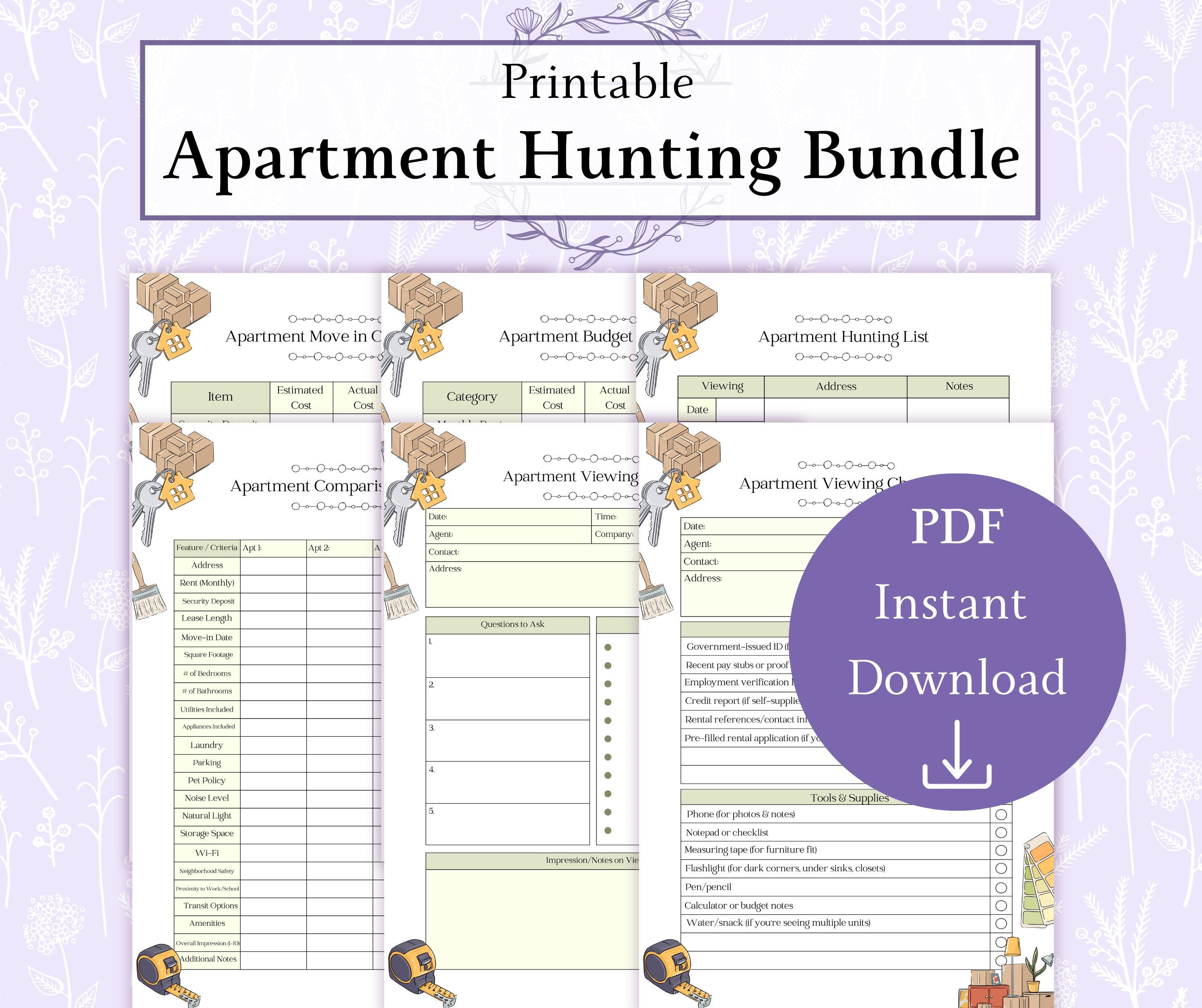 Apartment Hunting Bundle Printable PDF | Apartment Comparison ...