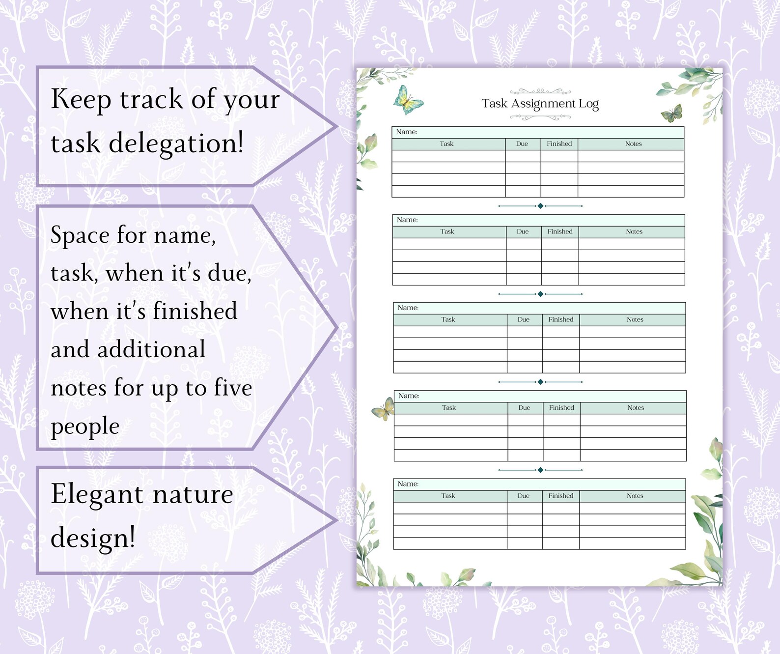 Task Assignment Log Printable PDF Employee Task List Task Delegation Team Task Management ...