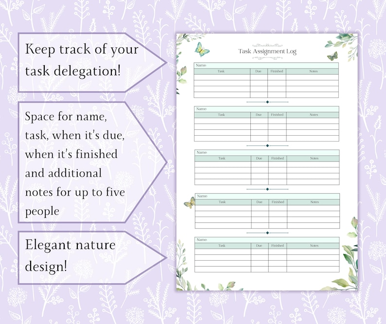 Task Assignment Log Printable PDF | Employee Task List | Task ...
