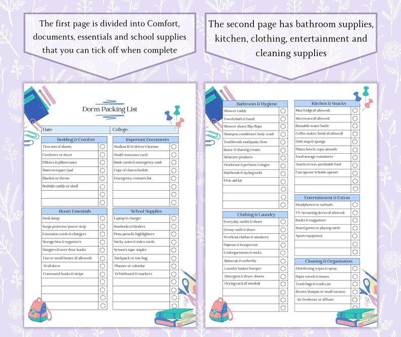 Dorm Packing List Printable PDF | College Must Haves | College Packing ...