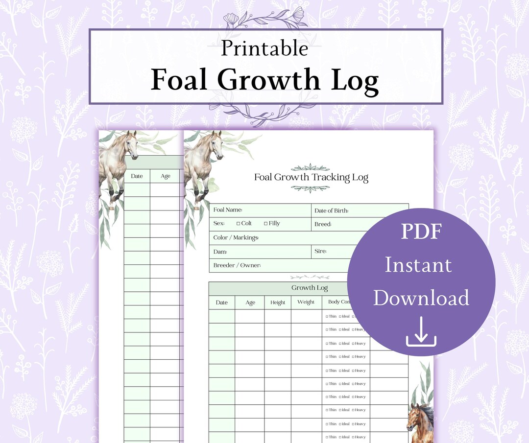 Foal Health and Growth Log Printable PDF, Newborn Foal Care Record ...