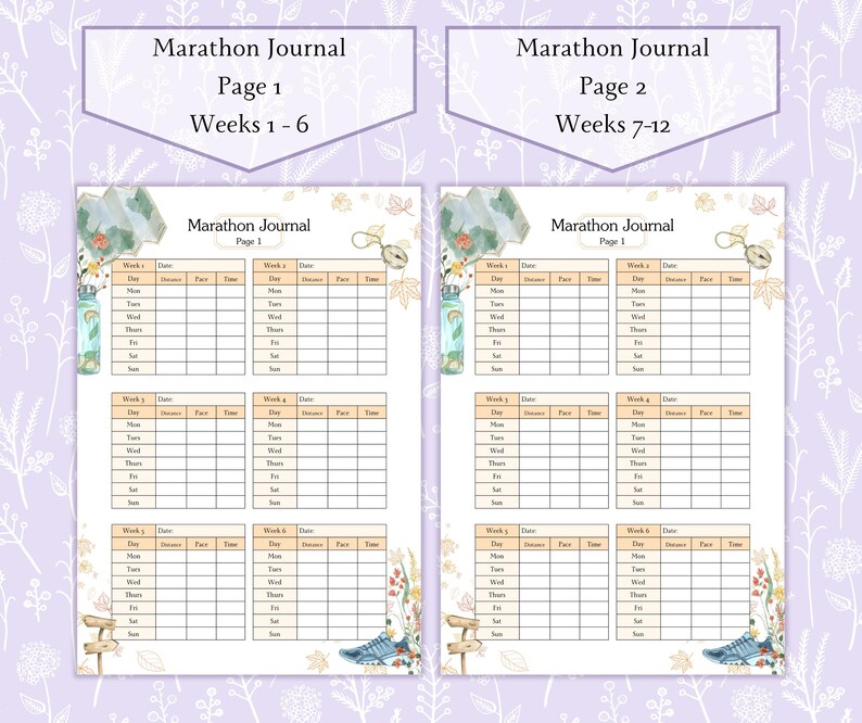 Marathon Journal Printable PDF | Runner Calendar | Running Log Book ...