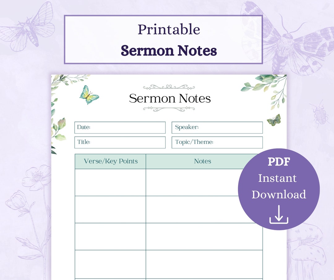 Sermon Notes Journal Printable PDF | Worship Notes | Sermon Journal ...