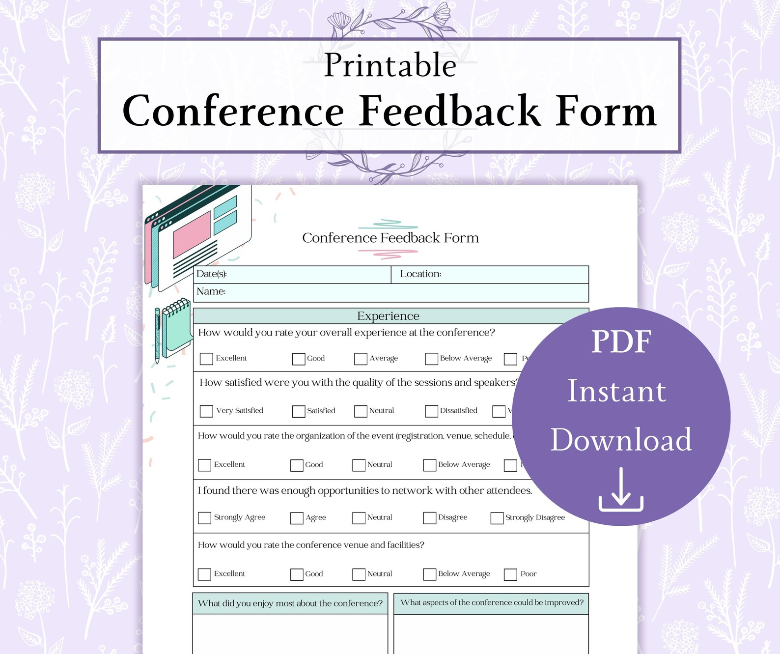 Conference Feedback Form Printable PDF | Conference Review Sheet ...