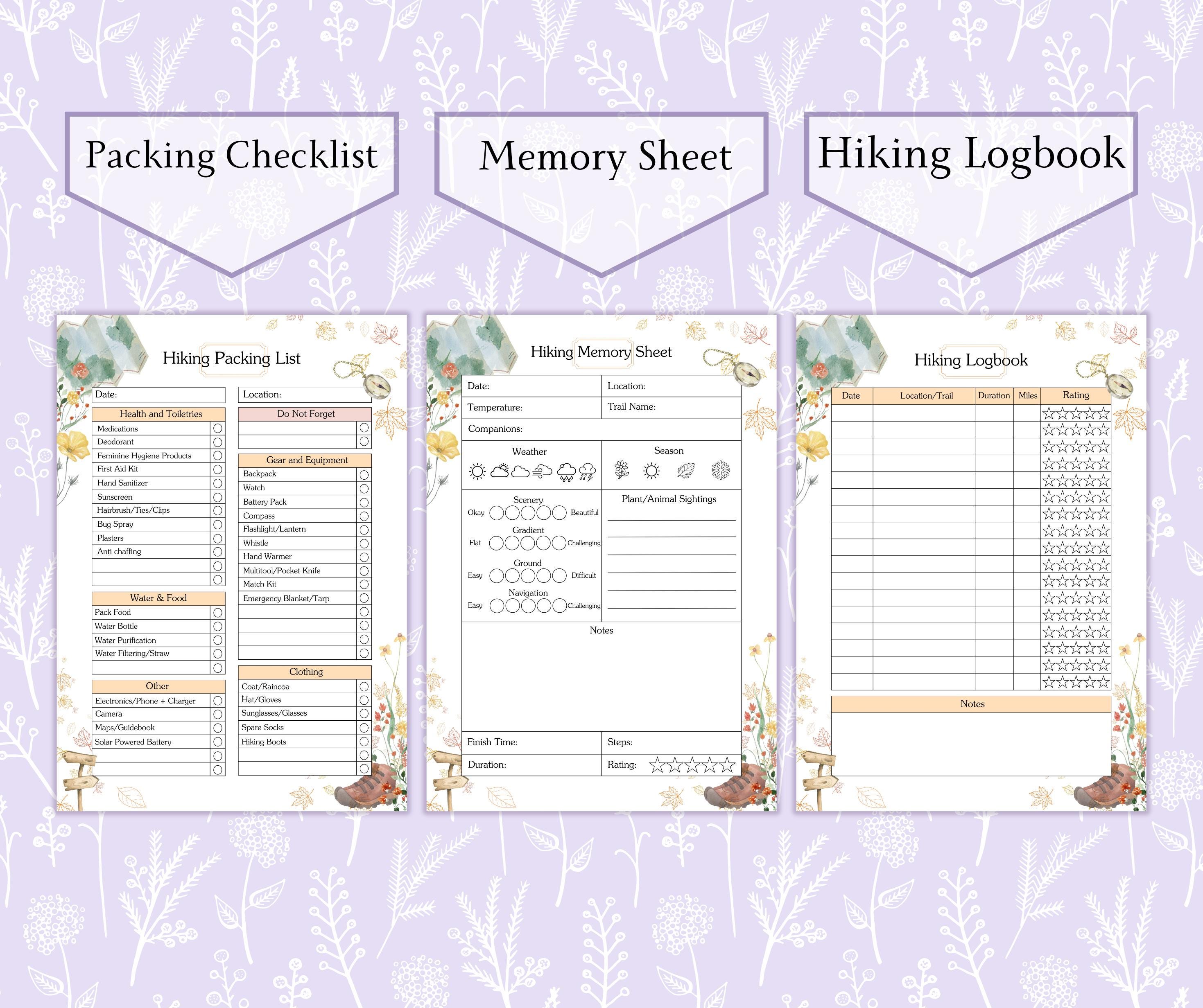 Hiking Journal Bundle Printable PDF | Hiking Logbook | Adventure ...