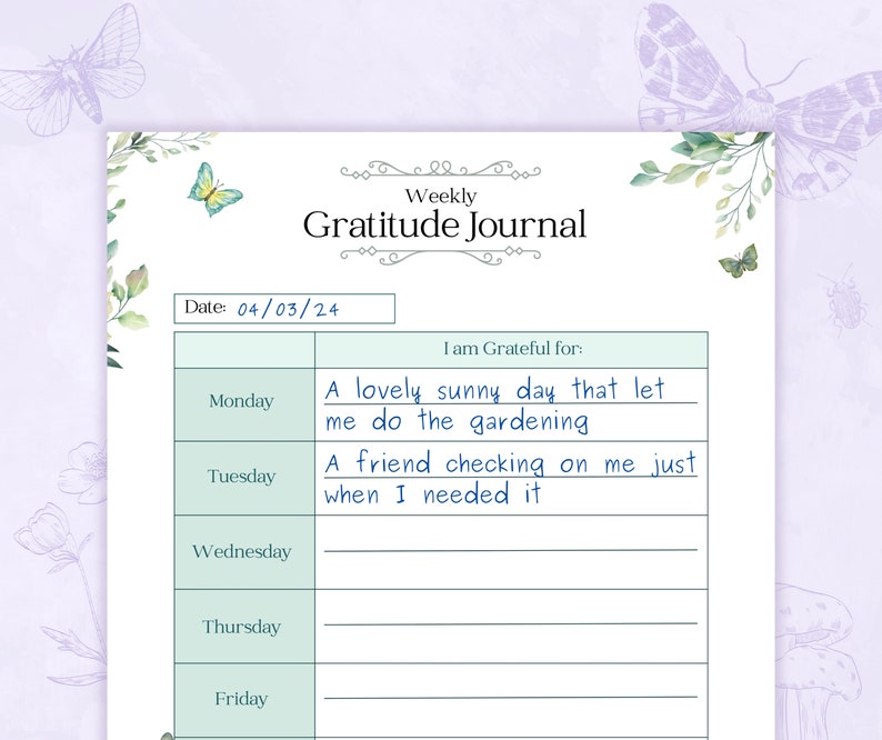 Weekly Gratitude Journal Printable PDF Grateful Journal Wellbeing ...
