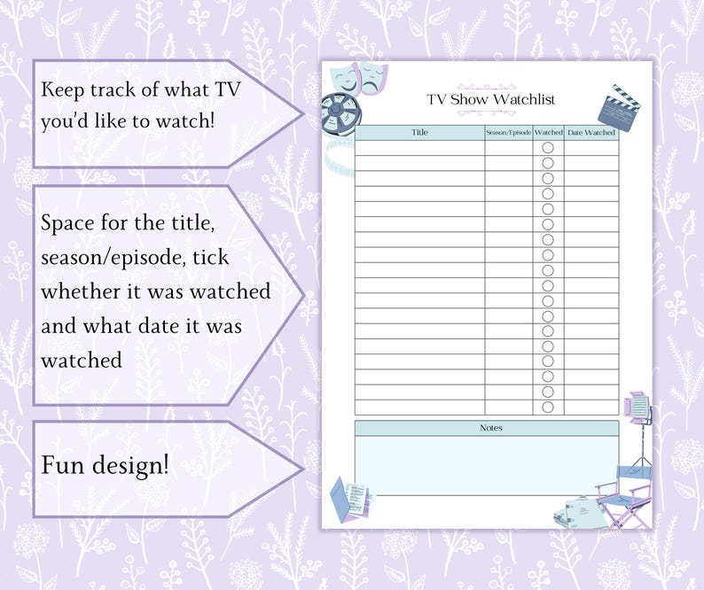 TV Series Watchlist Printable PDF | Watchlist Template | TV Show Watch ...