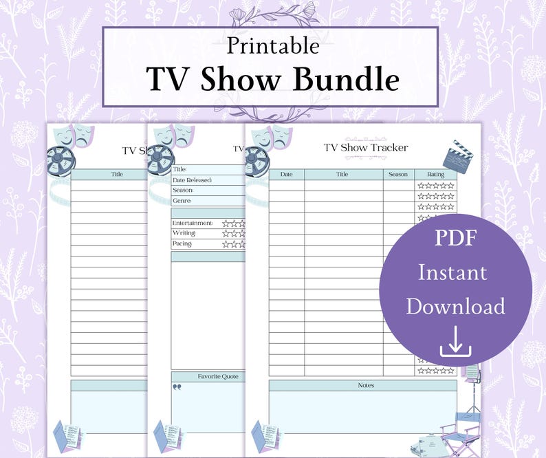 TV Show Tracker Bundle Printable PDF | TV Series Watchlist | Tv Show ...