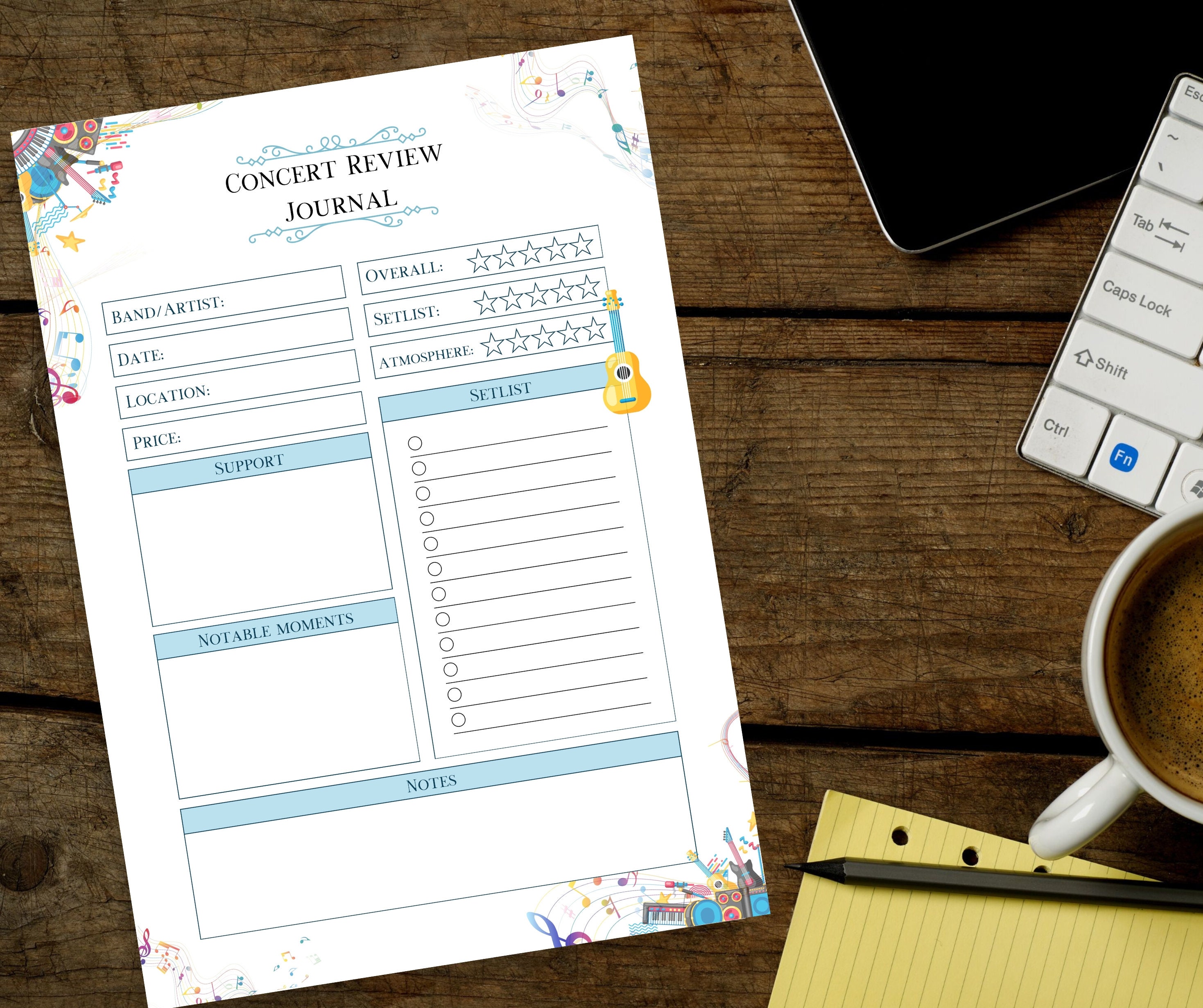 Concert Journal Review Printable PDF | Gig Tracker | Concert Diary ...