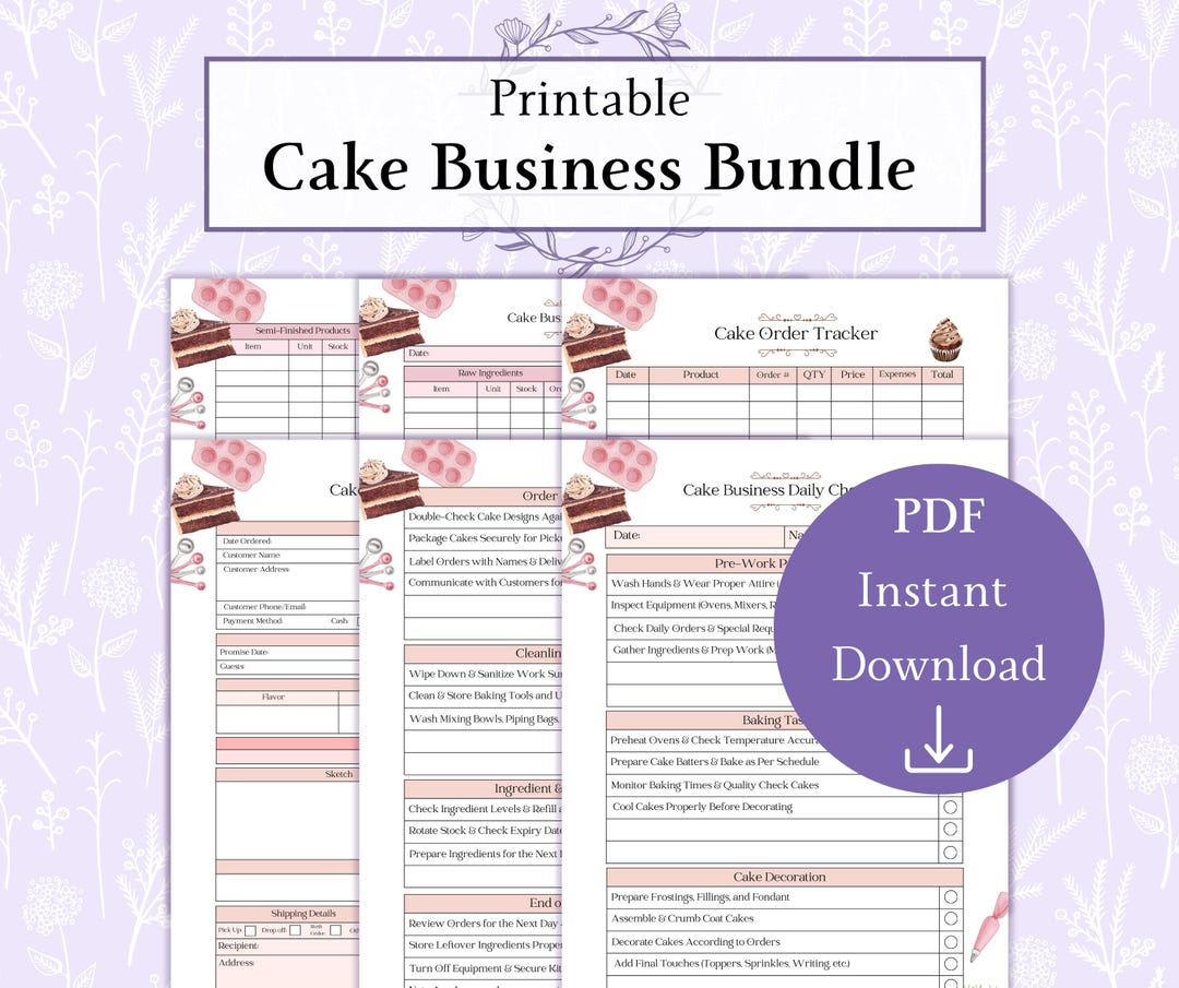 Cake Business Bundle Printable PDF | Cake Order Form | Cake Order ...