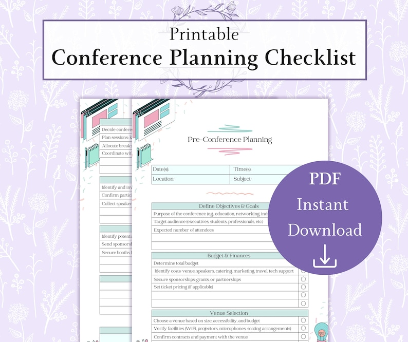 Conference Planning Checklist Printable PDF | Conference Meeting ...