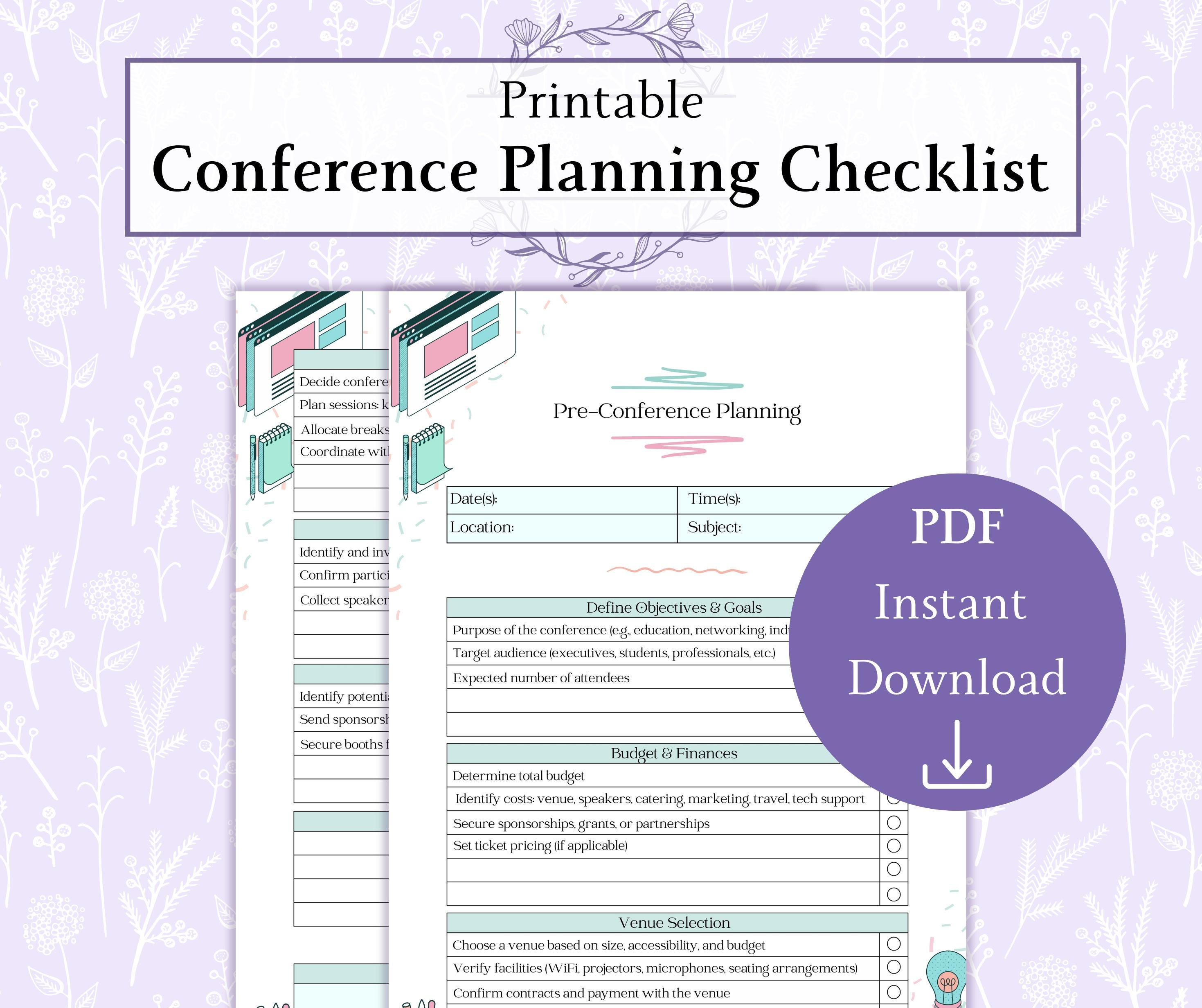 Conference Planning Checklist Printable PDF | Conference Meeting ...