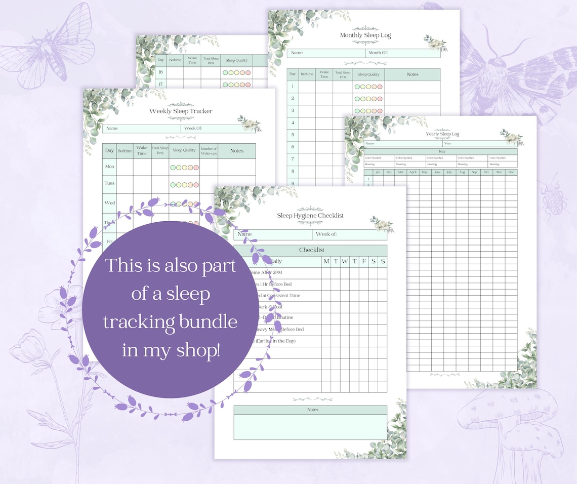 Monthly Sleep Log Printable PDF | Sleep Tracker | Monthly Sleep Planner ...