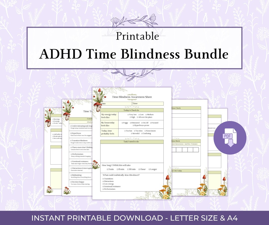 ADHD Time Blindness Bundle Printable PDF, Time Traps Cheat Sheet ...