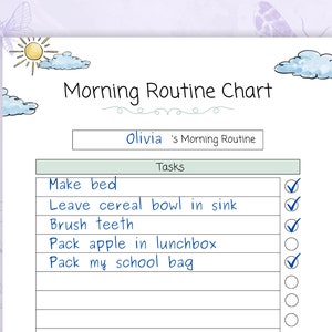 Morning Routine Chart for Kids Printable PDF | Before School Routine ...