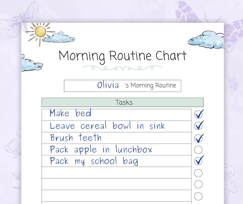 Morning Routine Chart for Kids Printable PDF Before School Routine Kids ...