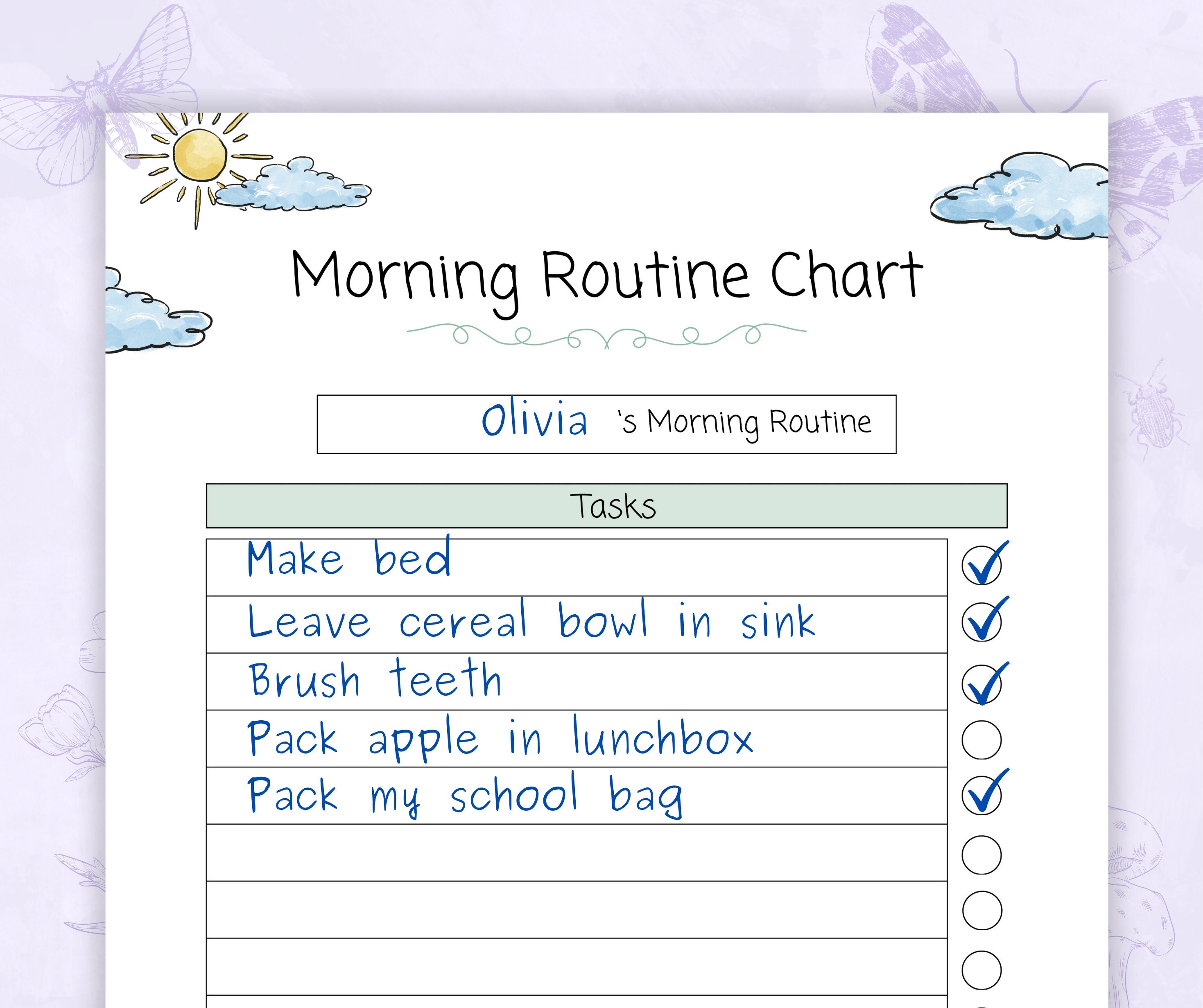 Morning Routine Chart for Kids Printable PDF | Before School Routine ...