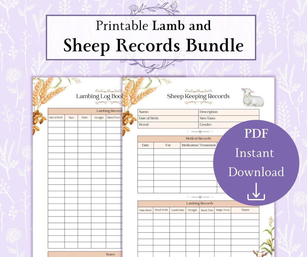 Lamb and Sheep Records Bundle PDF | Sheep Keeping Records | Lambing Log ...