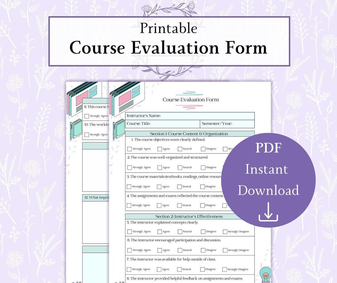Course Evaluation Form Printable PDF | Session Satisfaction ...