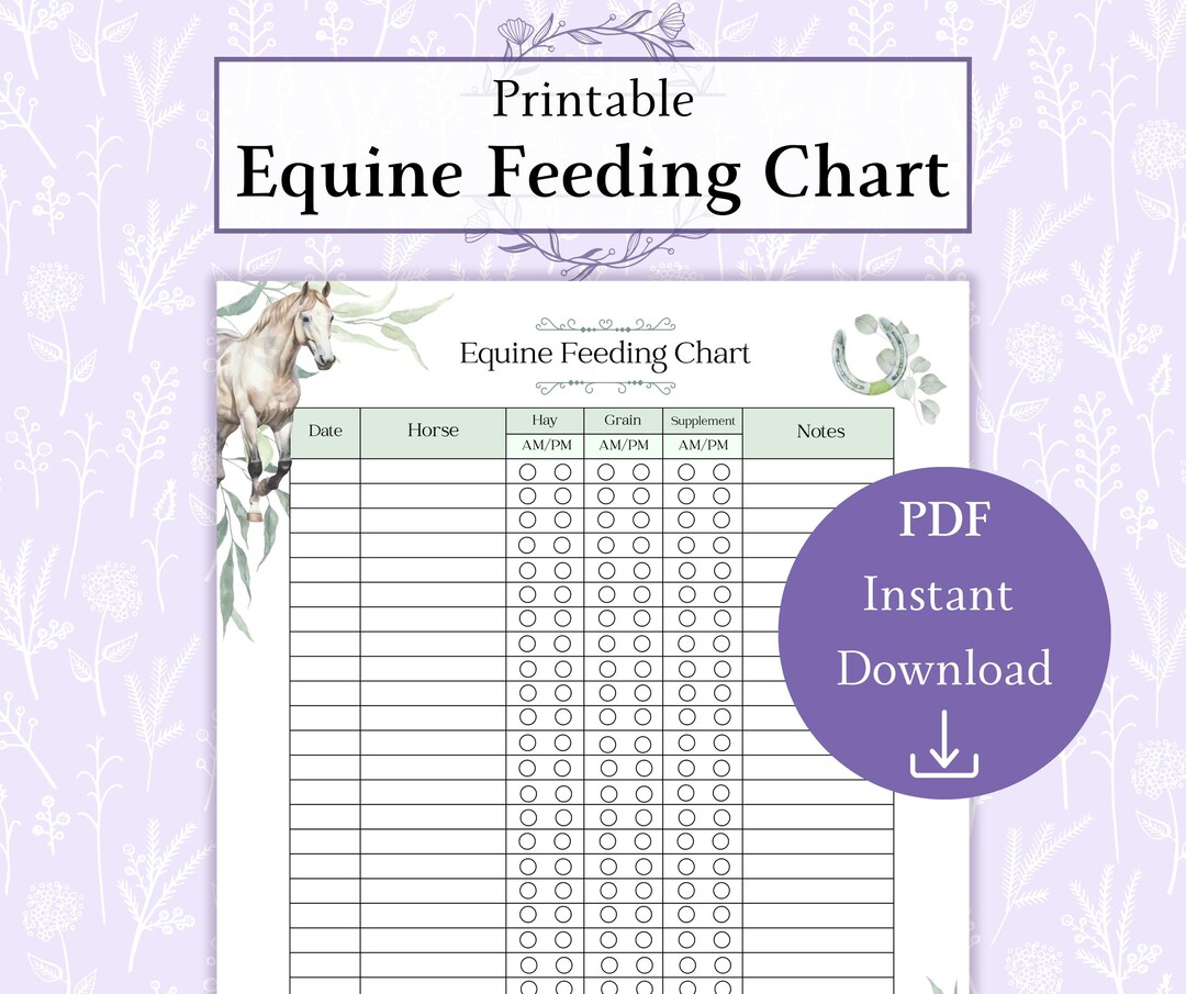 Equine Feeding Chart Printable PDF | Horse Feeding Chart | Horse ...
