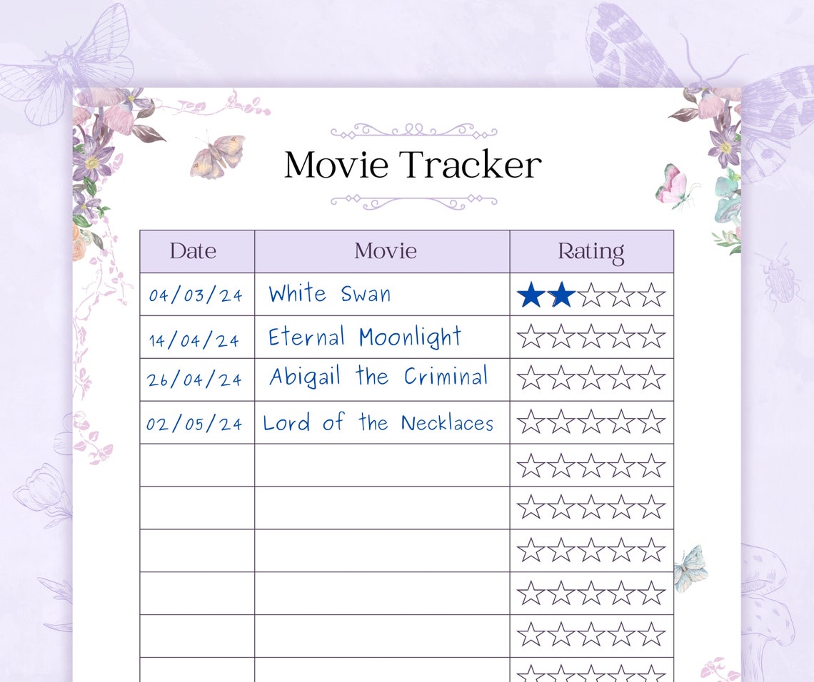 Movie Tracker Printable PDF | Movie Critic | Movie Night | Movie Review ...