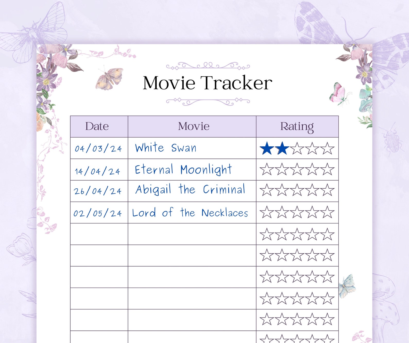Movie Tracker Printable PDF | Movie Critic | Movie Night | Movie Review ...