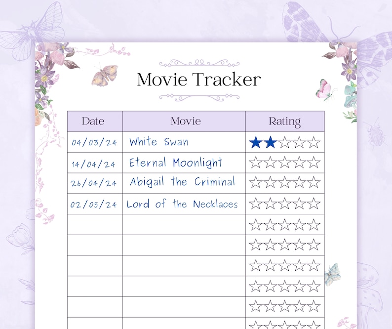 Movie Tracker Printable PDF | Movie Critic | Movie Night | Movie Review ...