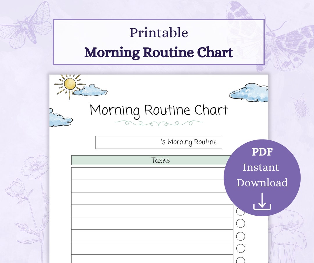 Morning Routine Chart for Kids Printable PDF | Before School Routine ...