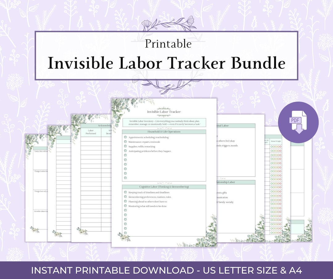 Invisible Labor Tracker Bundle Printable PDF, Mental Load, Emotional ...