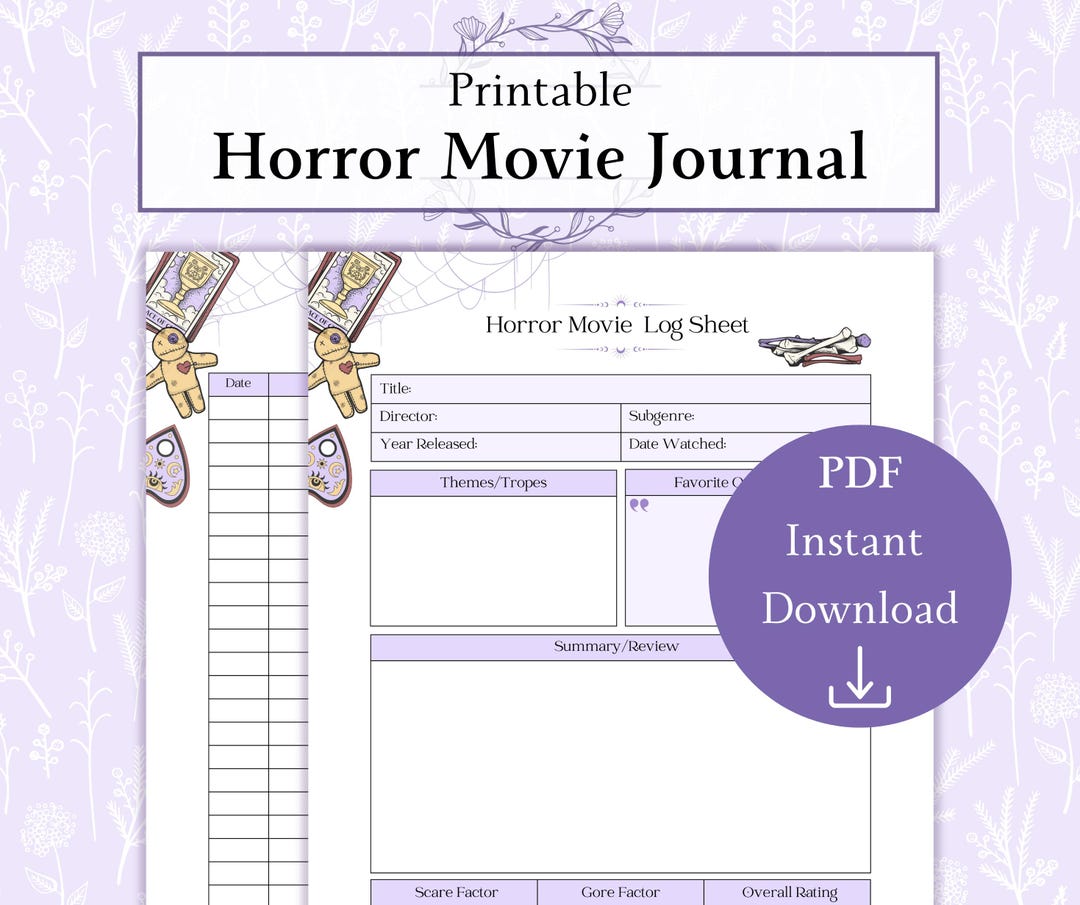 Horror Movie Review Journal Bundle Printable PDF | Horror Movie Log ...