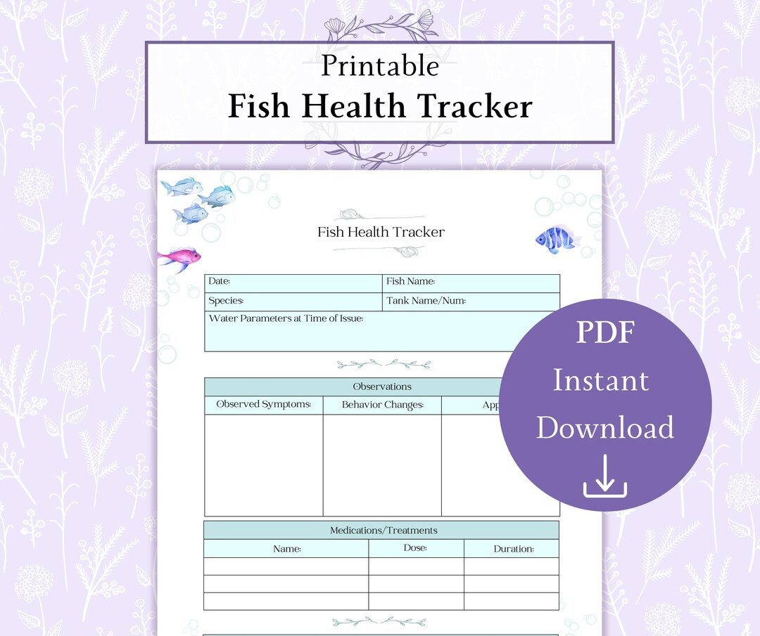 Fish Health Tracker Printable PDF | Aquarium Health Log | Fish Illness ...