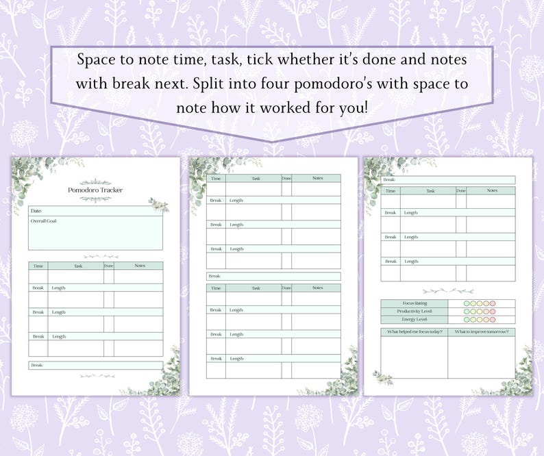 Pomodoro Tracker Printable PDF | Pomodoro Planner | Pomodoro Log ...