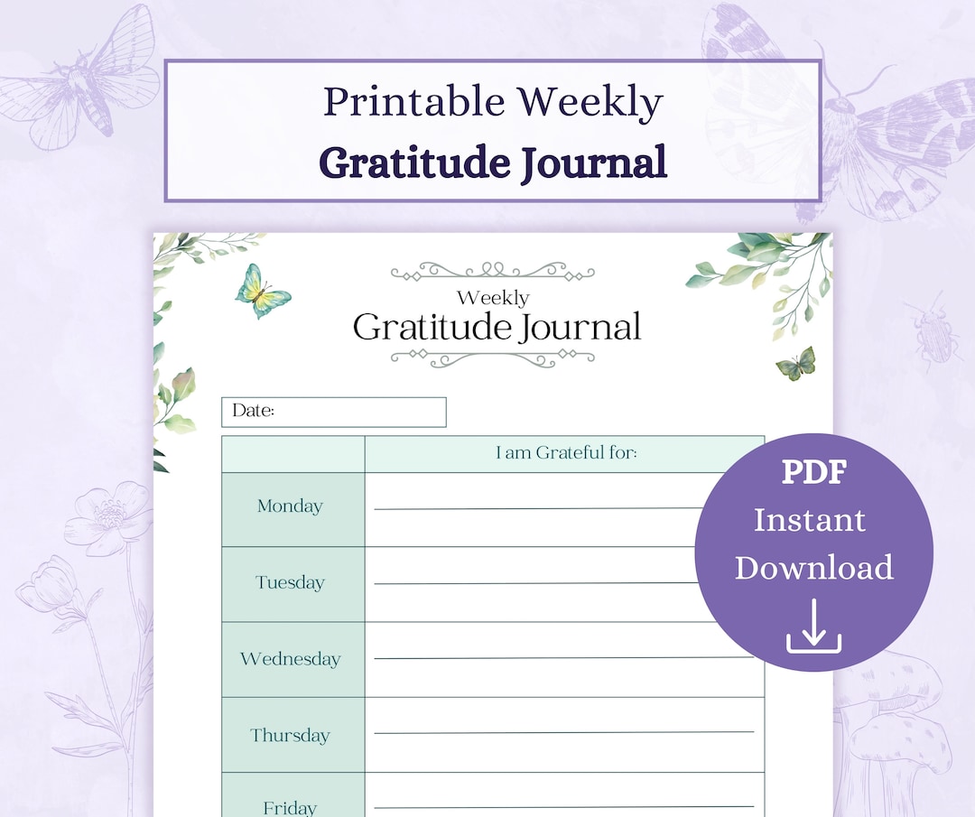 Weekly Gratitude Journal Printable PDF | Grateful Journal | Wellbeing ...