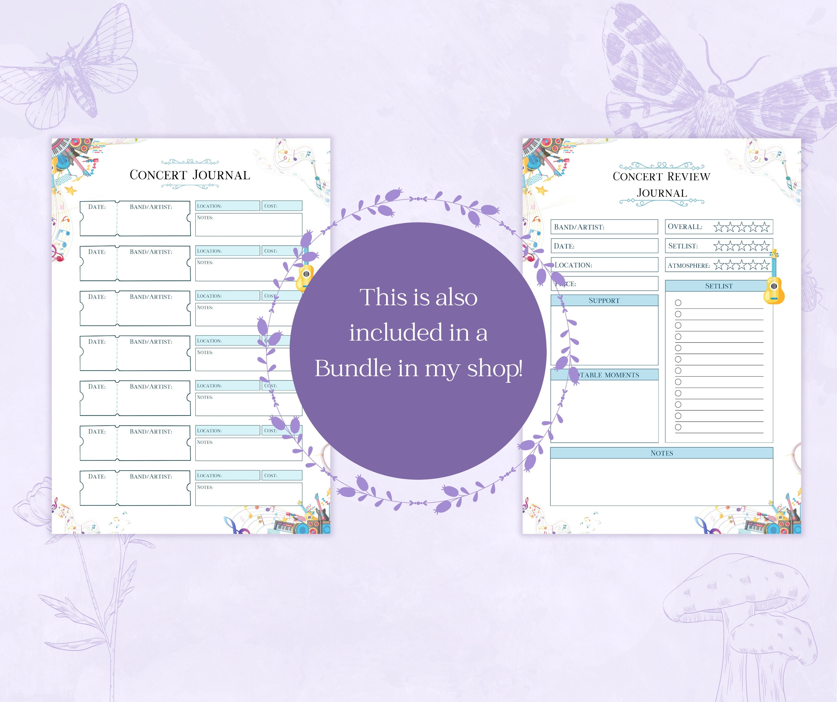 Concert Journal Review Printable PDF | Gig Tracker | Concert Diary ...