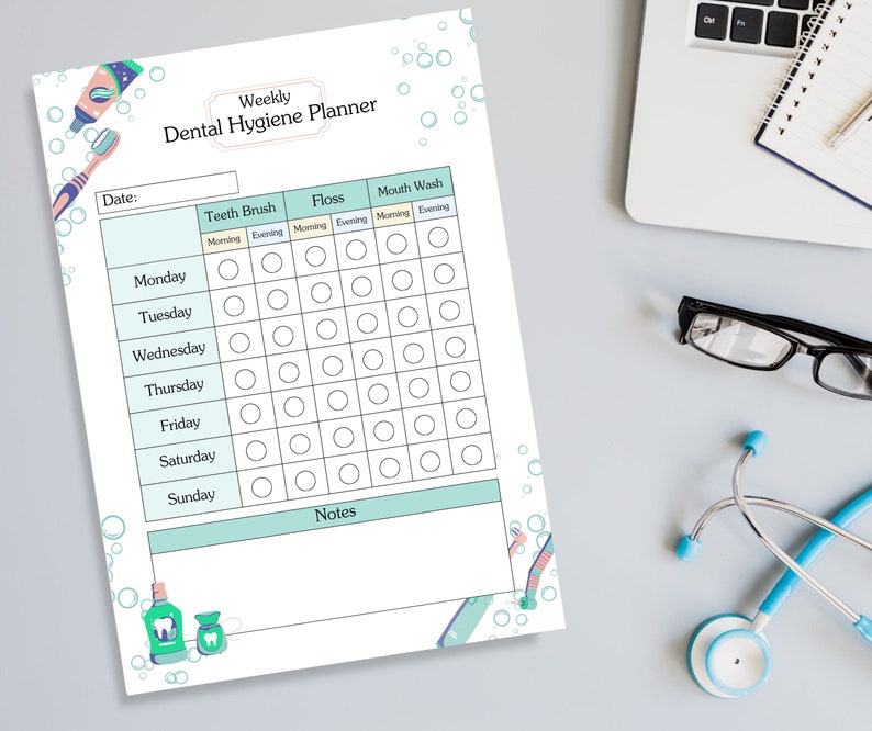 Dental Hygiene Planner Printable PDF | Weekly Teeth Brushing Tracker ...